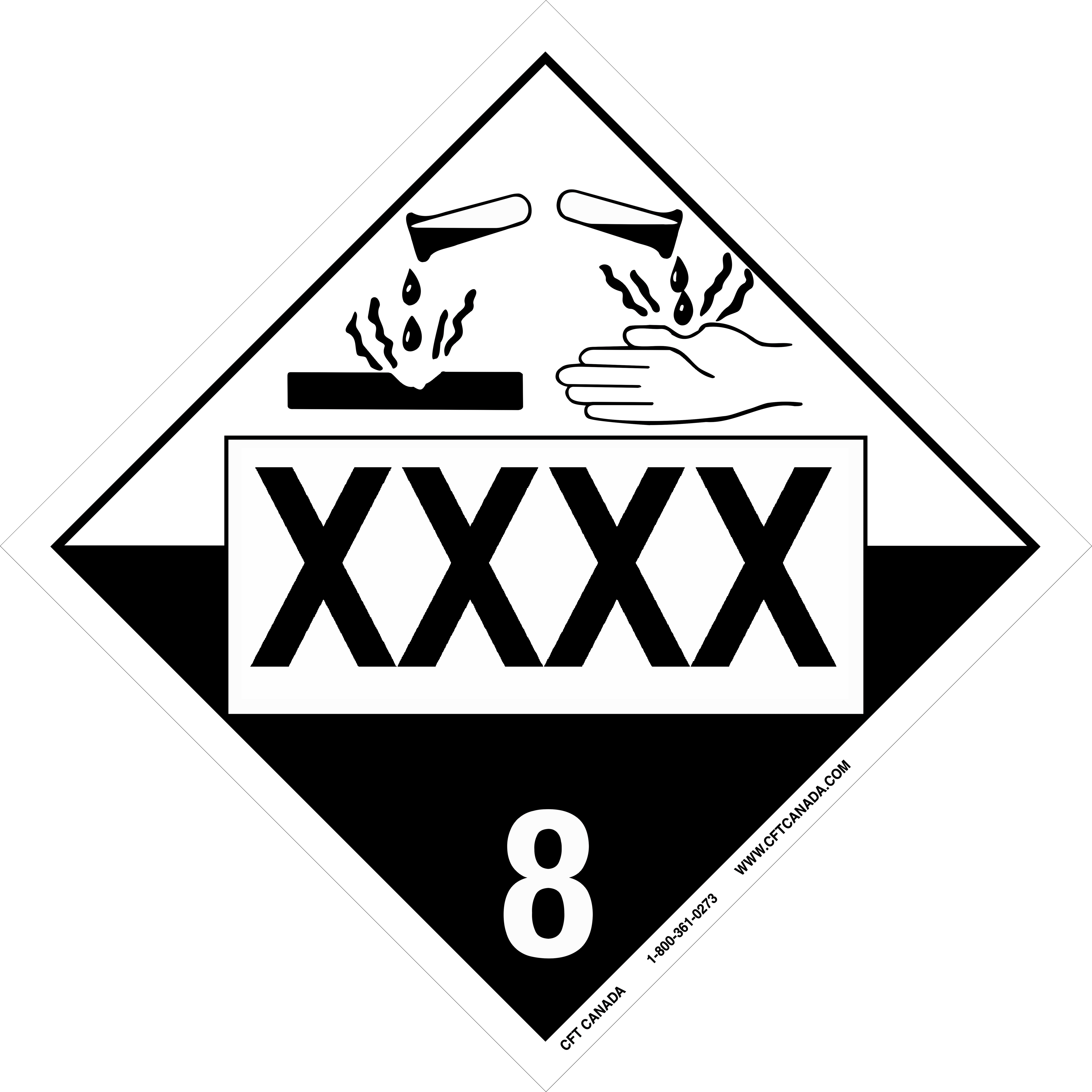 Class 8 International TDG Placard Preprinted With UN Number